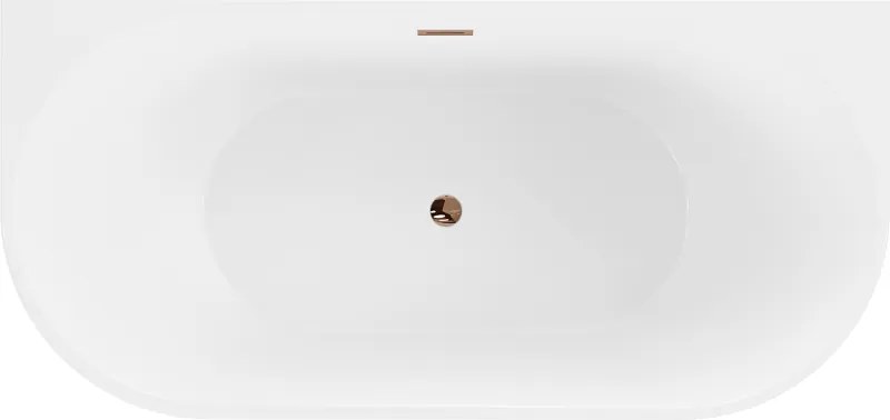 Mexen Oval, volně stojící nástěnná vana 180 x 80 cm, bílá-černá, růžové zlato přepad, 52671808075-60