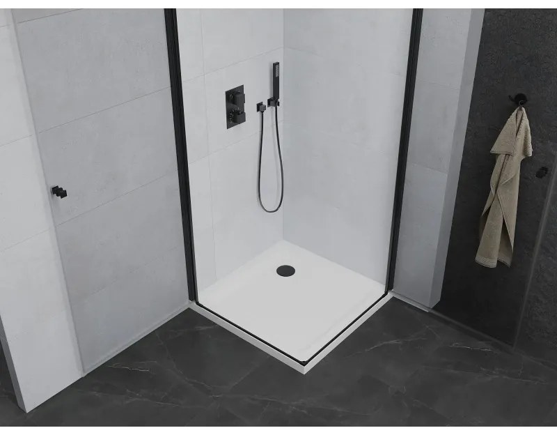 Mexen Pretoria Duo sprchový kout s otočnými dveřmi 70 x 70 cm, Průhledné, Černá + sprchová vanička Flat - 852-070-070-70-02-4010