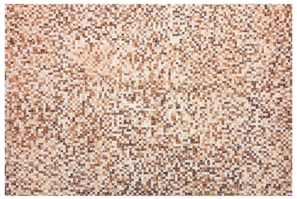 Hnědý kožený patchworkový koberec 160 x 230 cm TORUL Beliani
