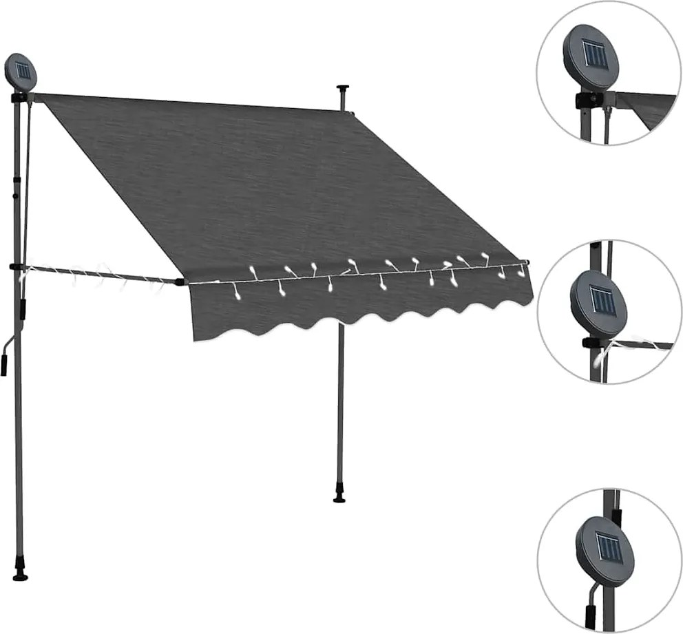 Ručně zatahovací markýza s LED světlem 200 cm antracitová 145864