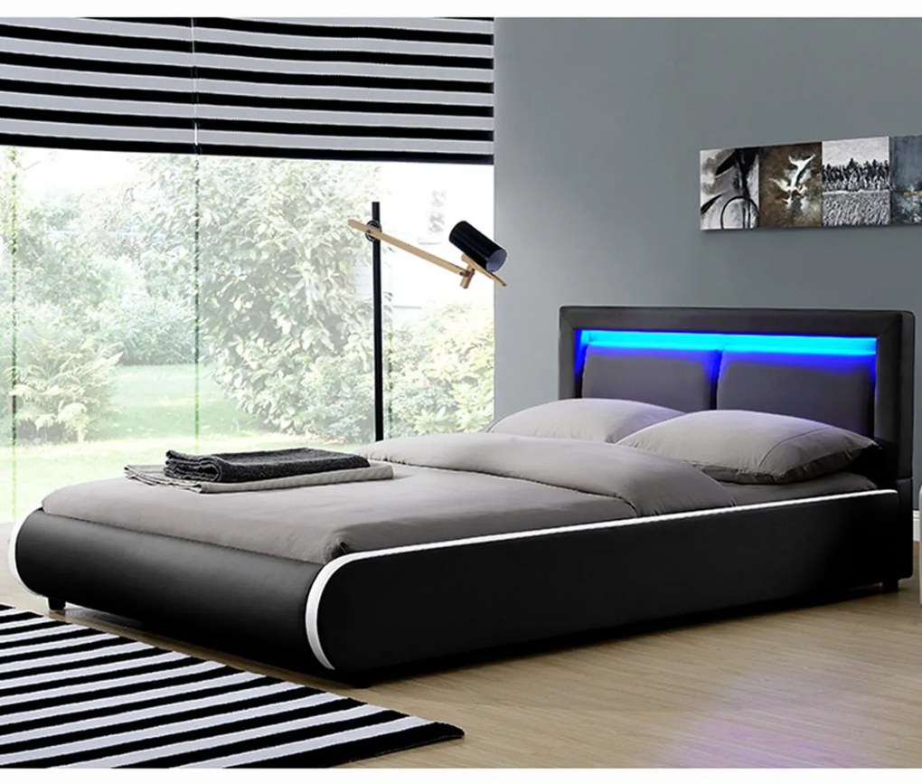 Goleto Čalouněná postel Murcia s LED osvětlením 180 x 200 cm | černá