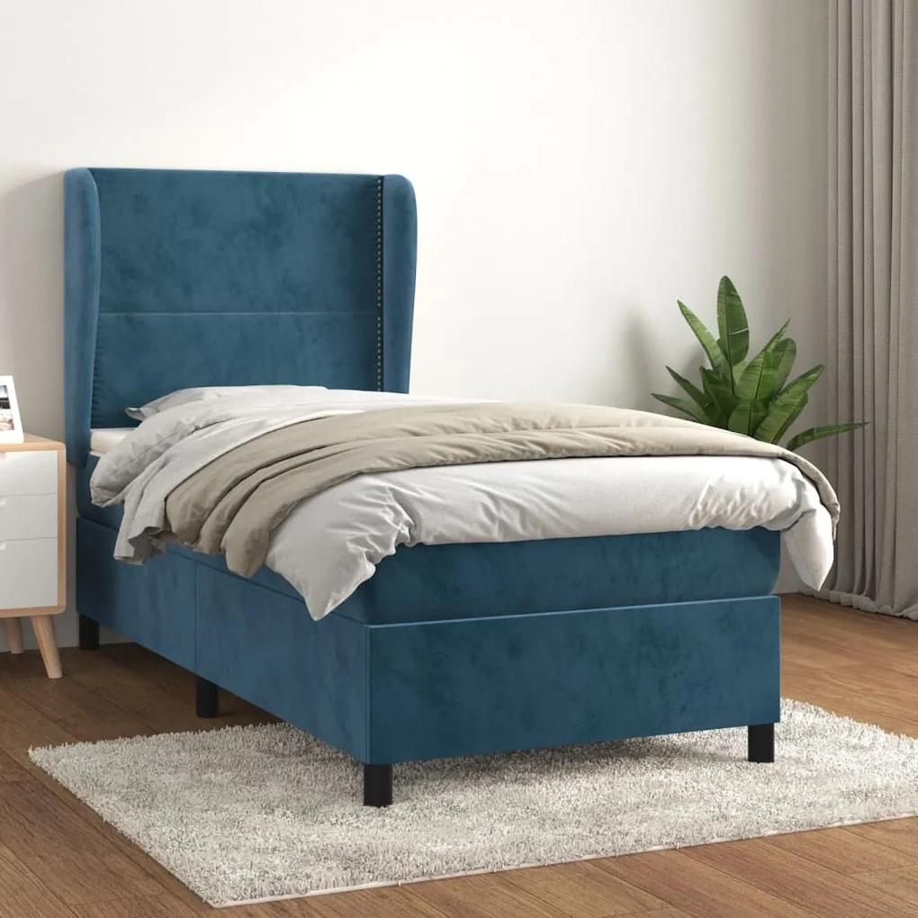 Box spring postel s matrací tmavě modrá 90x190 cm samet,  3129127
