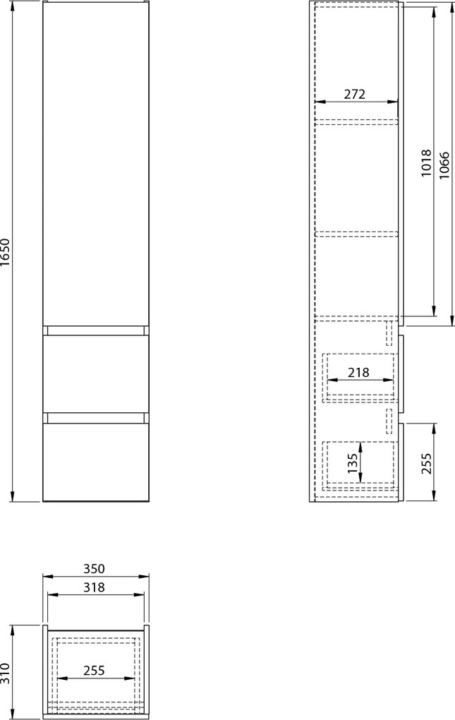 Aqualine Aqualine, PANEDA skříňka vysoká 35x165x31cm, bílá, levá/pravá, PN165