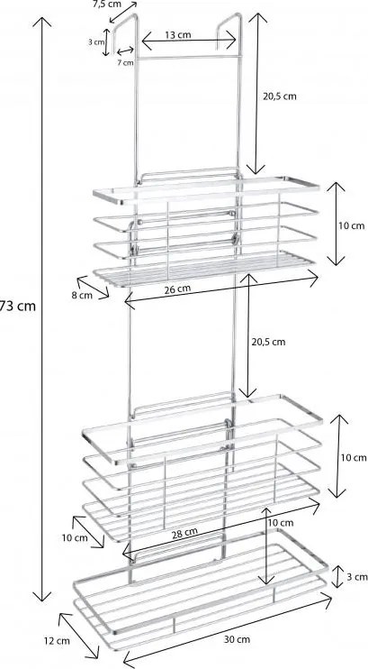 Erga Rafek, trojitá koupelnová polička do sprchy na zavěšení 30x12,5x71 cm, chromová, ERG-YKA-CH.RAFEK-CHR