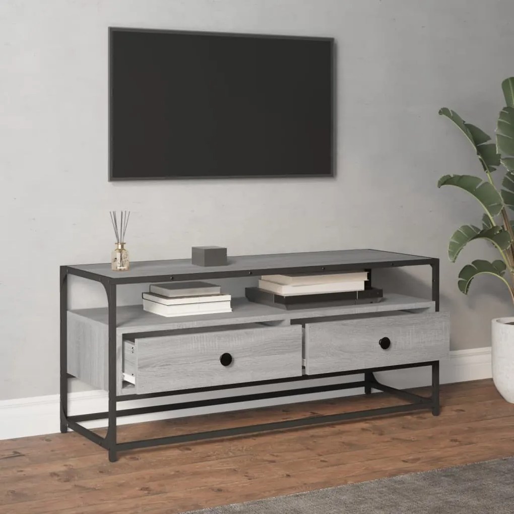 TV skříňka Elida - 100x35x45 cm - kompozitní dřevo + ocel | šedá sonoma