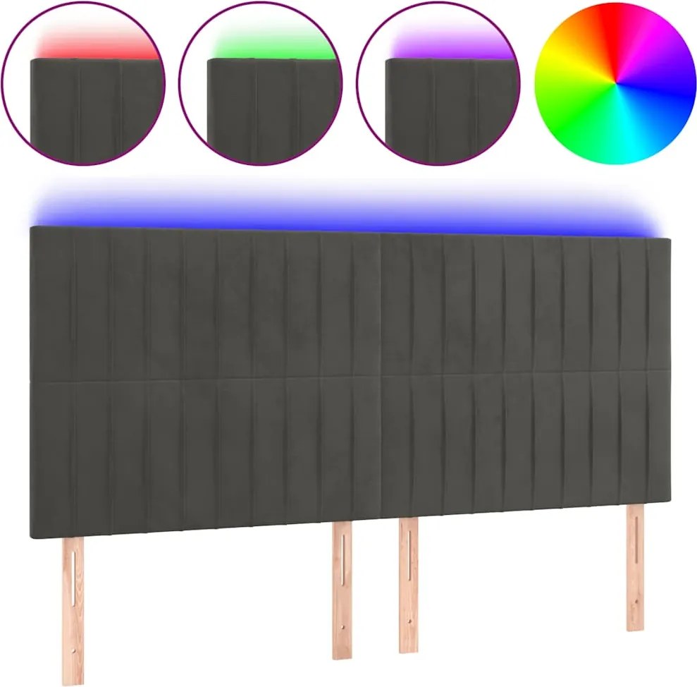 Čelo postele s LED tmavě šedé 200x5x118/128 cm samet 3122729