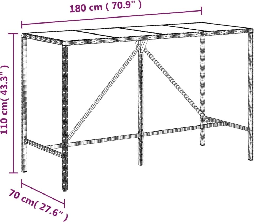 11dílný zahradní barový set s poduškami šedý polyratan 3187640
