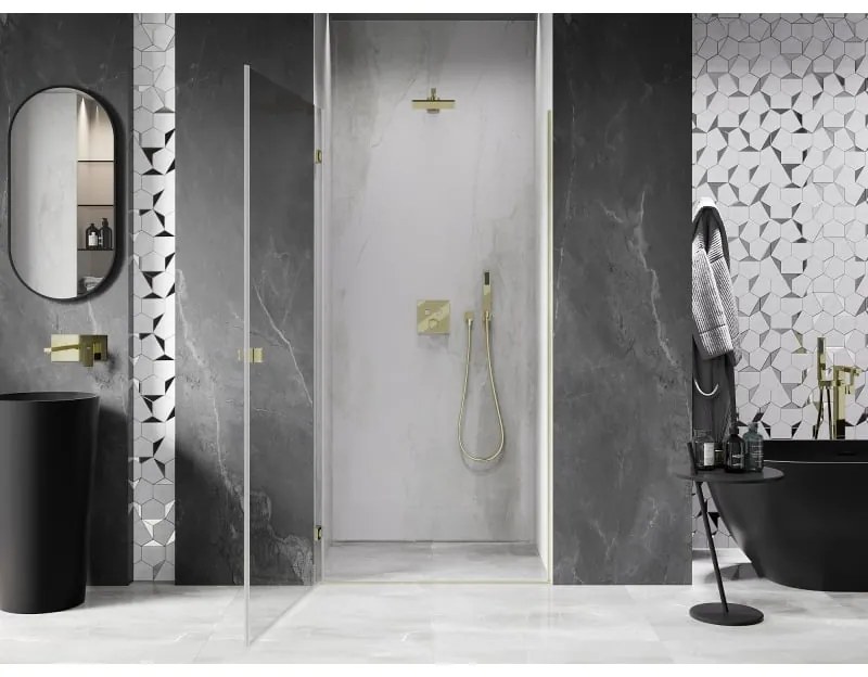 Mexen, Mexen Lunar-B Otočné levé sprchové dveře 80 cm, transparentní, broušené zlaté - 832-080-000-55-00-L