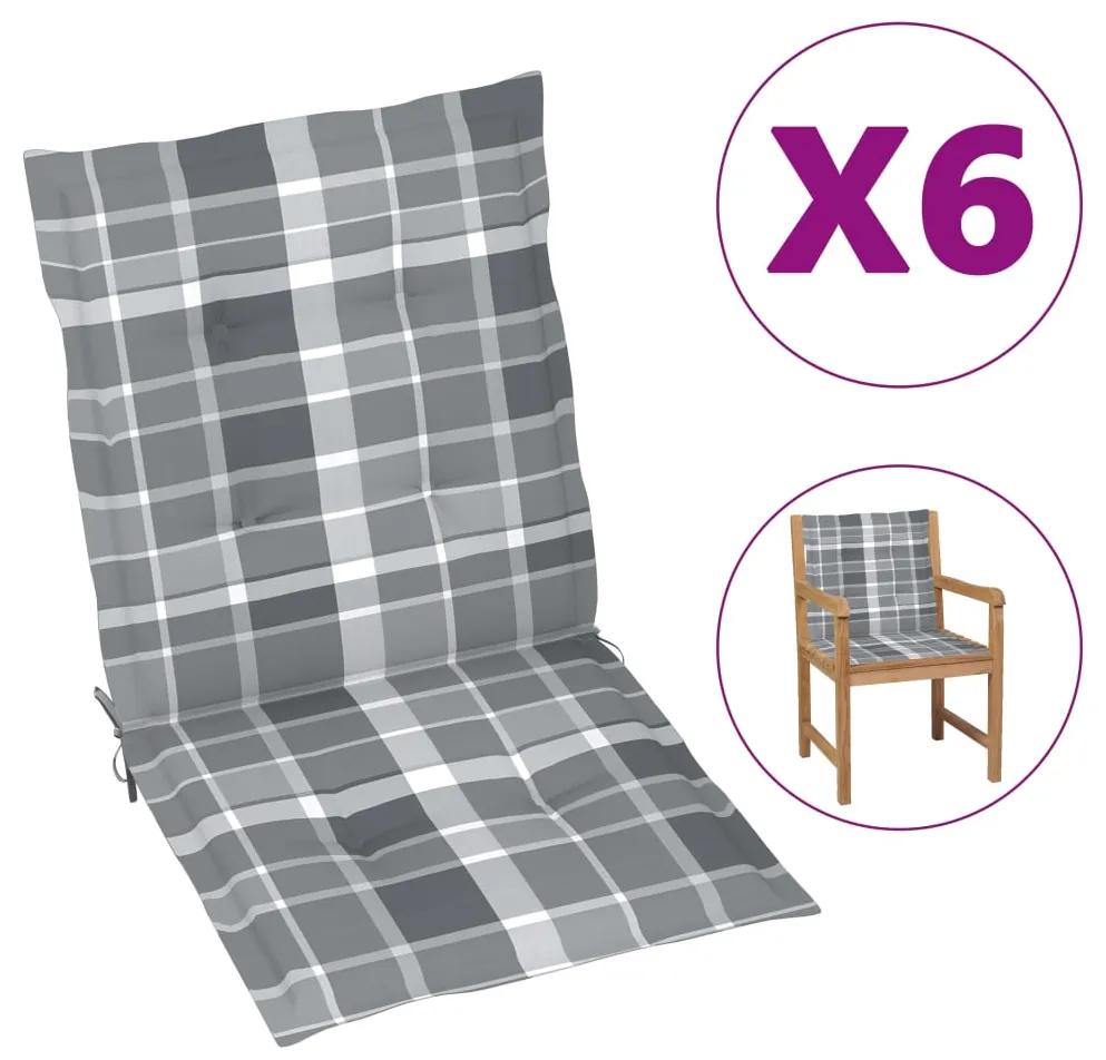 314157 vidaXL Podušky na zahradní židle 6 ks šedé kárované 100 x 50 x 4 cm