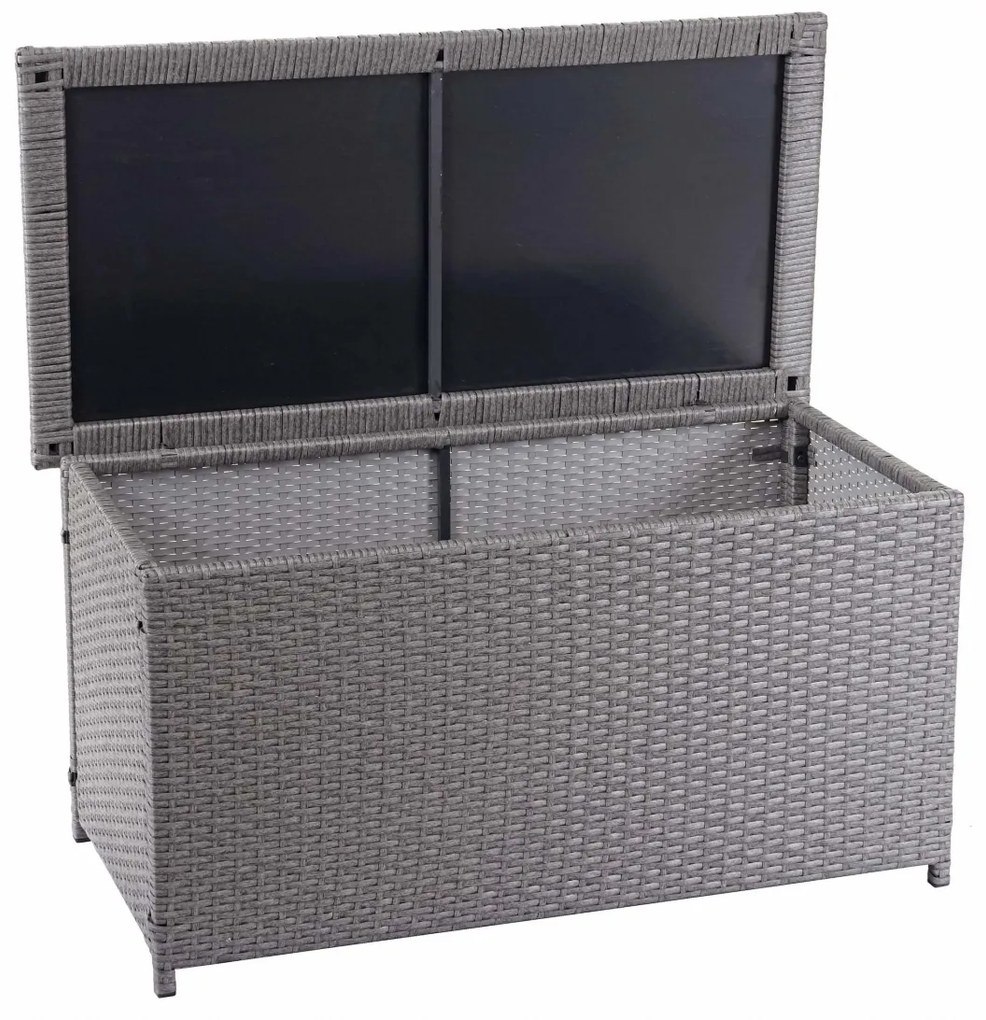 Polyratanový zahradní úložný box HWC-D88 - základní šedá, 51x115x59cm 250l