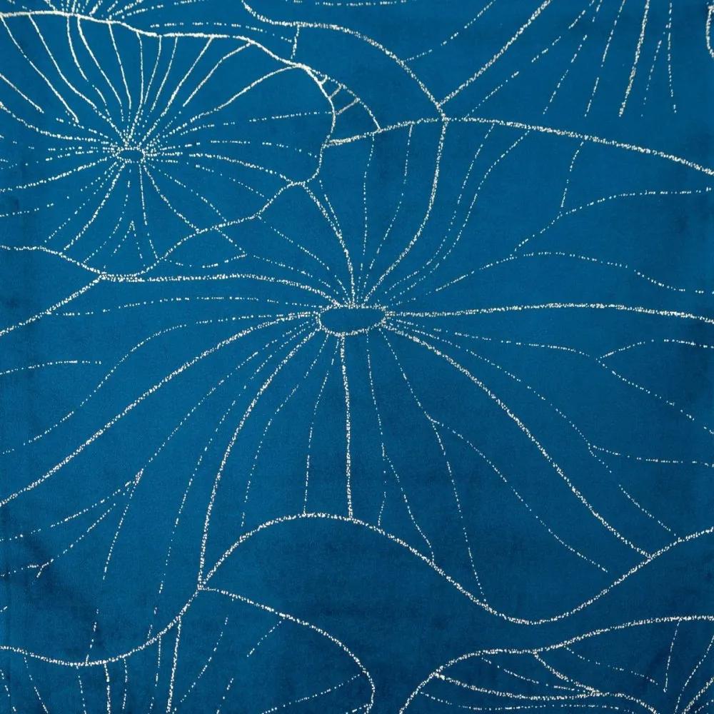 Modrý sametový středový ubrus s květinovým potiskem Šířka: 35 cm | Délka: 220 cm