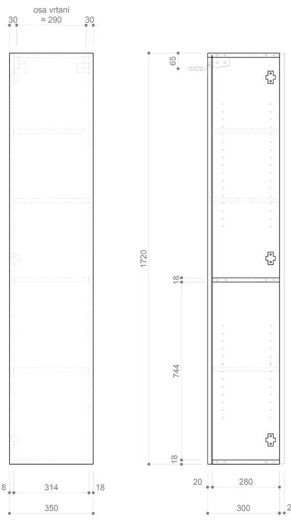 Sapho, ESPACE skříňka 35x172x32cm, 1x dvířka, levá/pravá, bílá lesk, ESC330-3030