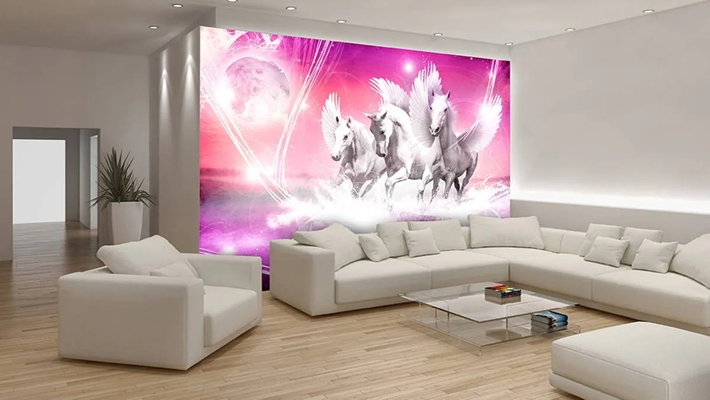 Fototapeta - Pegasus na růžovém pozadí (152,5x104 cm)