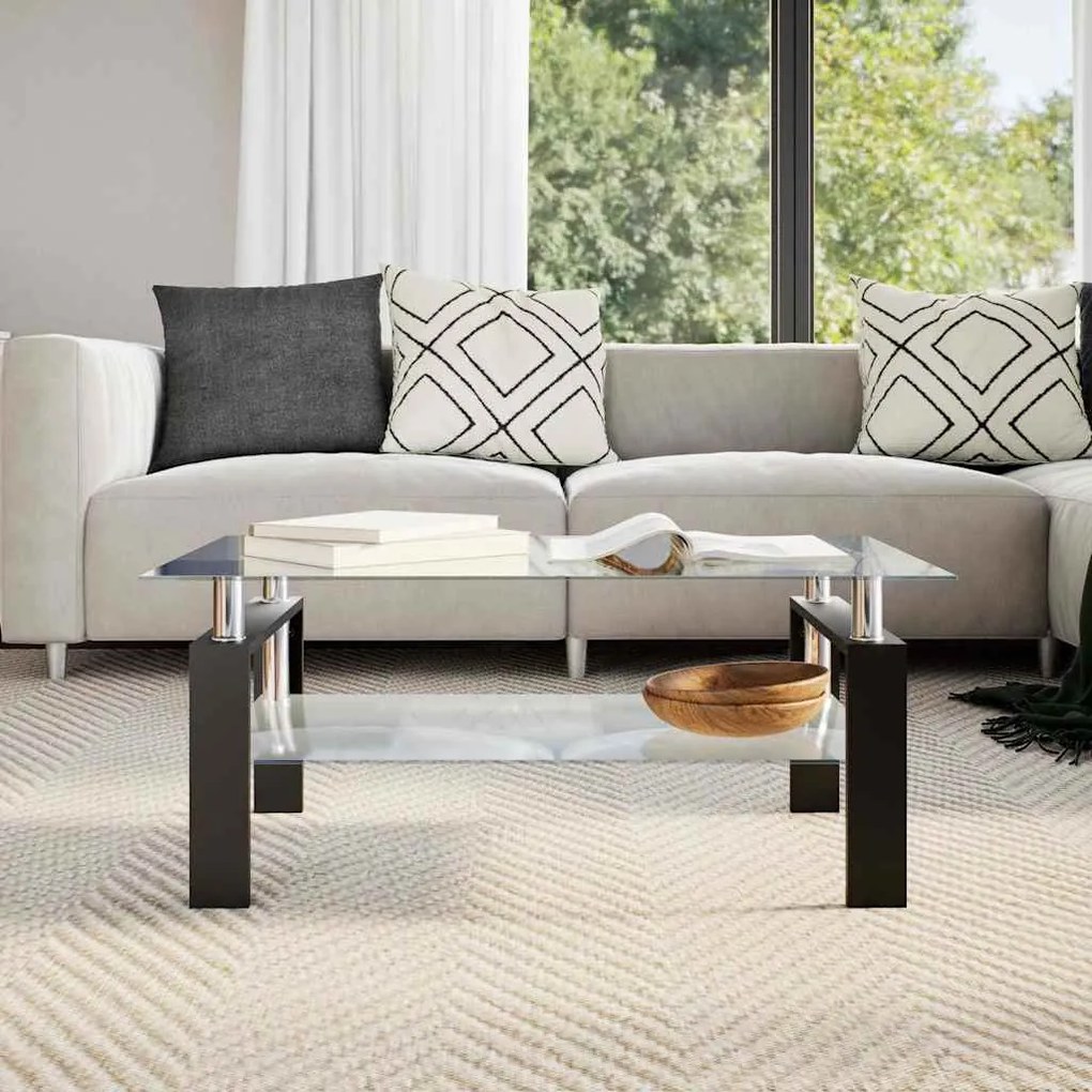 Konferenční stolek šedý a průhledný 95x55x40 cm tvrzené sklo 330305