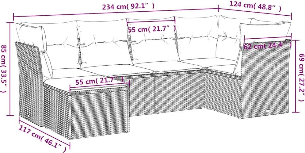 6dílná zahradní sedací souprava s poduškami černá polyratan 3217945