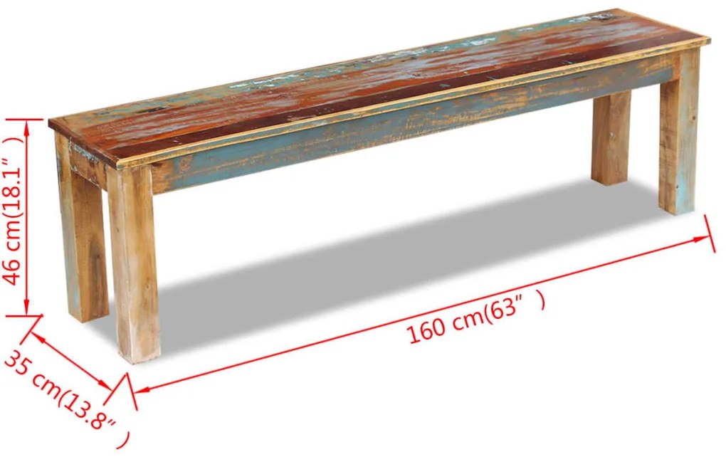 vidaXL Lavice masivní recyklované dřevo 160 x 35 x 46 cm