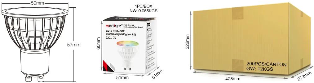 Miboxer LED stmívatelná žárovka GU10, RGB+CCT, Zigbee 3.0, 4W, 2.4GHz, FUT103Z