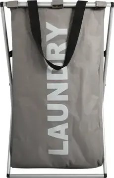 MSV LAUNDRY koš na prádlo skládací šedo-hnědý / 50 l / polyester, hlin