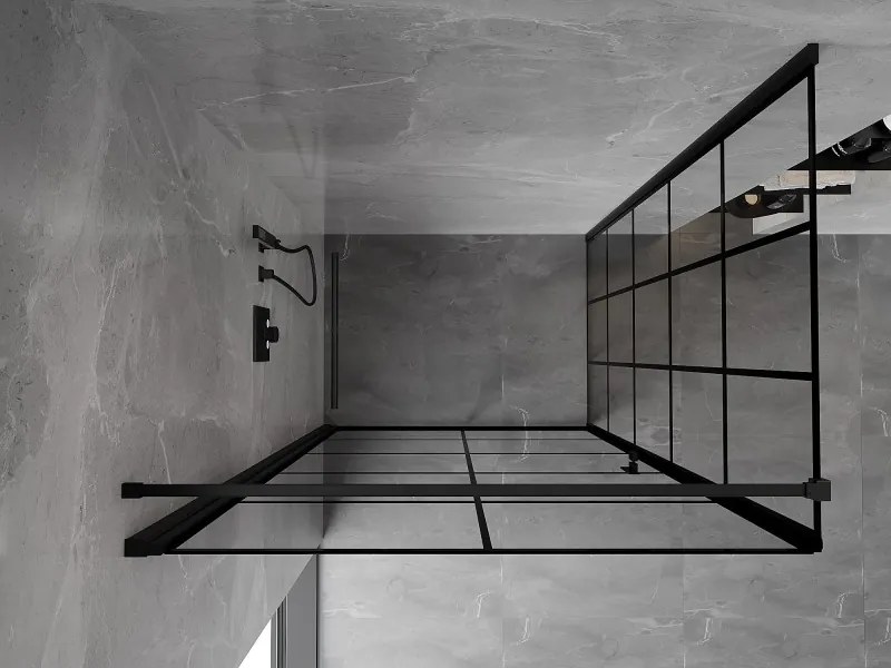 Mexen Mist-B, 1-křídlý výklopný sprchový kout, levý, 80 x 95 cm, čiré sklo-černá mřížka, 8A2T-080-095-70-77-L