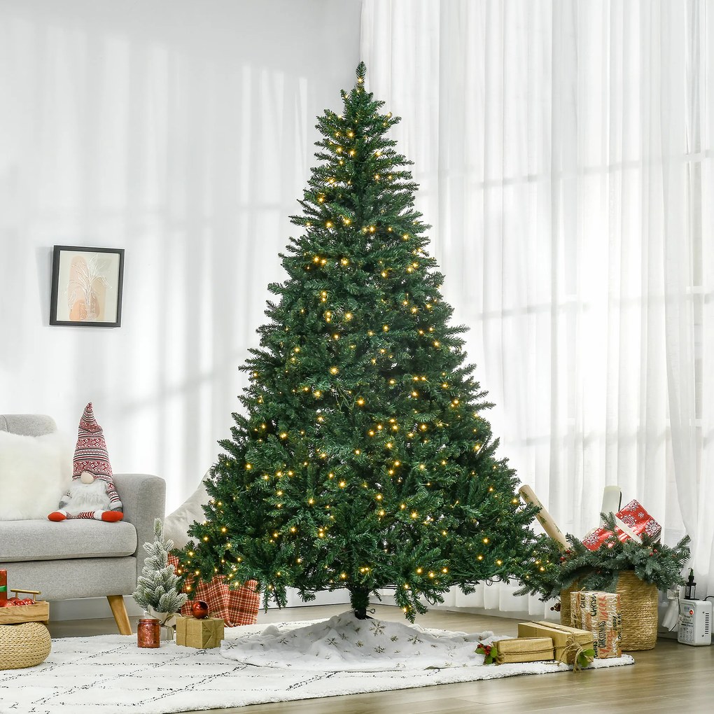 HOMCOM Vánoční strom, 700 teplých bílých LED diod, 2154 větviček, nehořlavý, plast/kov, 210 x 142 cm, zelený