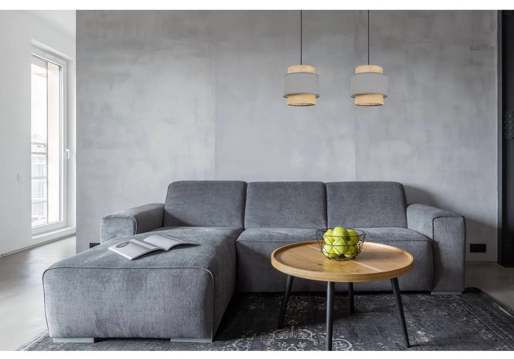 Závěsné svítidlo Boho, 2x jutové/šedé textilní stínítko