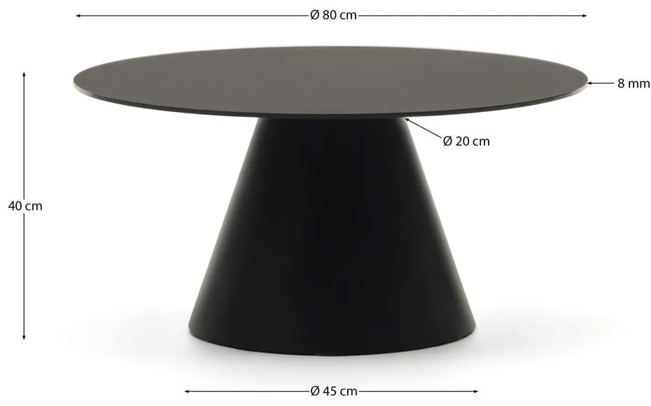 Černý kulatý konferenční stolek se skleněnou deskou ø 80 cm Wilshire – Kave Home