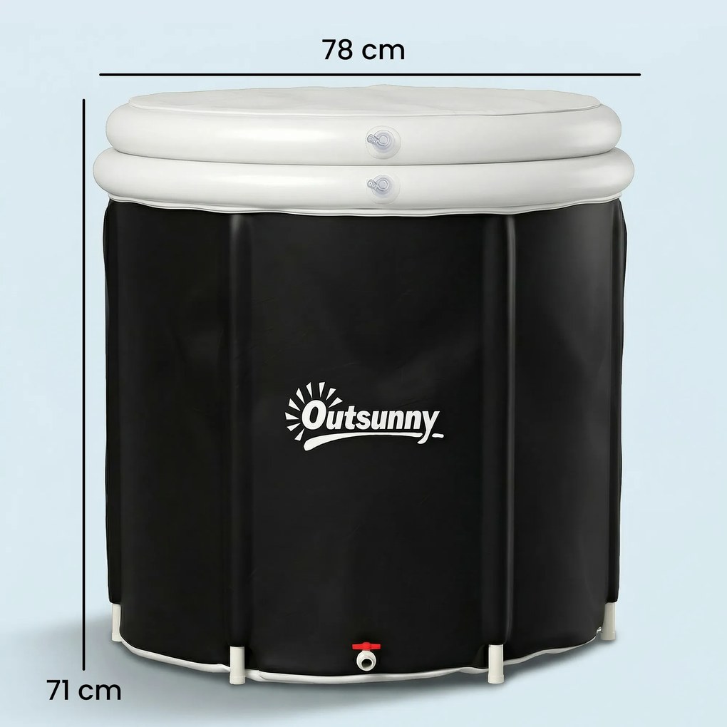 Outsunny nafukovací ledová vana 280 l — přenosná studená lázeň s krytem a pumpou, vícevrstvé zateplení, Ø78 x 71 cm
