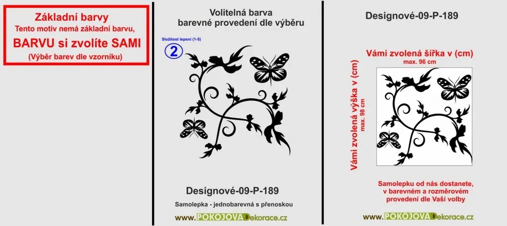 Designové-09 Motýli s kytkou, Samolepky na zeď