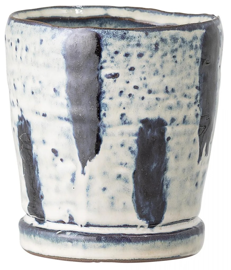 Bloomingville Keramický obal na květináč Blue Stripe – menší, modrá barva, bílá barva, keramika
