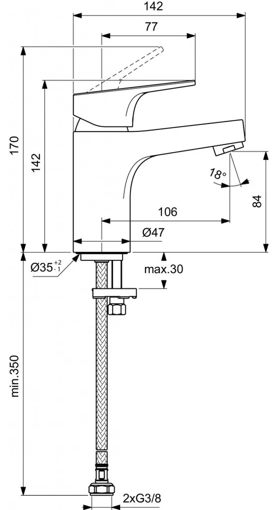 Ideal Standard Cerabase - Umyvadlová baterie bez odtokové garnitury, chrom BC827AA