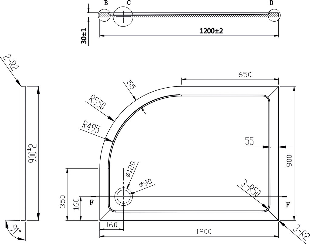 Olsen Spa Venets 120 x 90 x 3 cm VANKASCTVR9012R sprchová vanička pravá Koupelny Bernold