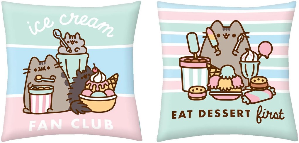 Oboustranný polštář kočička Pusheen - motiv Ice cream fan club - 40 x 40 cm