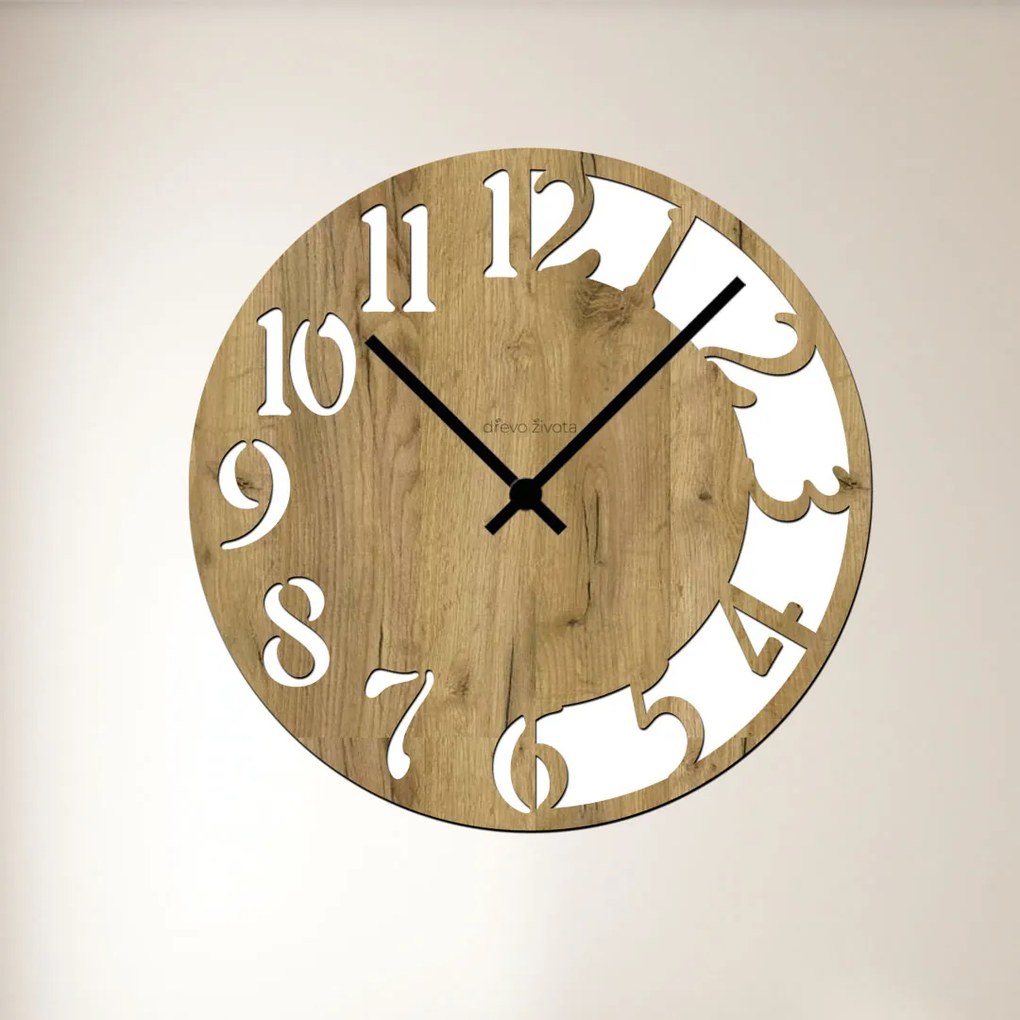 dřevo života Nástěnné hodiny CLOCK Zvolte barvu dekoru: Dub zlatý, Zvolte velikost hodin (cm): 60x60, Barva ručiček: Černé