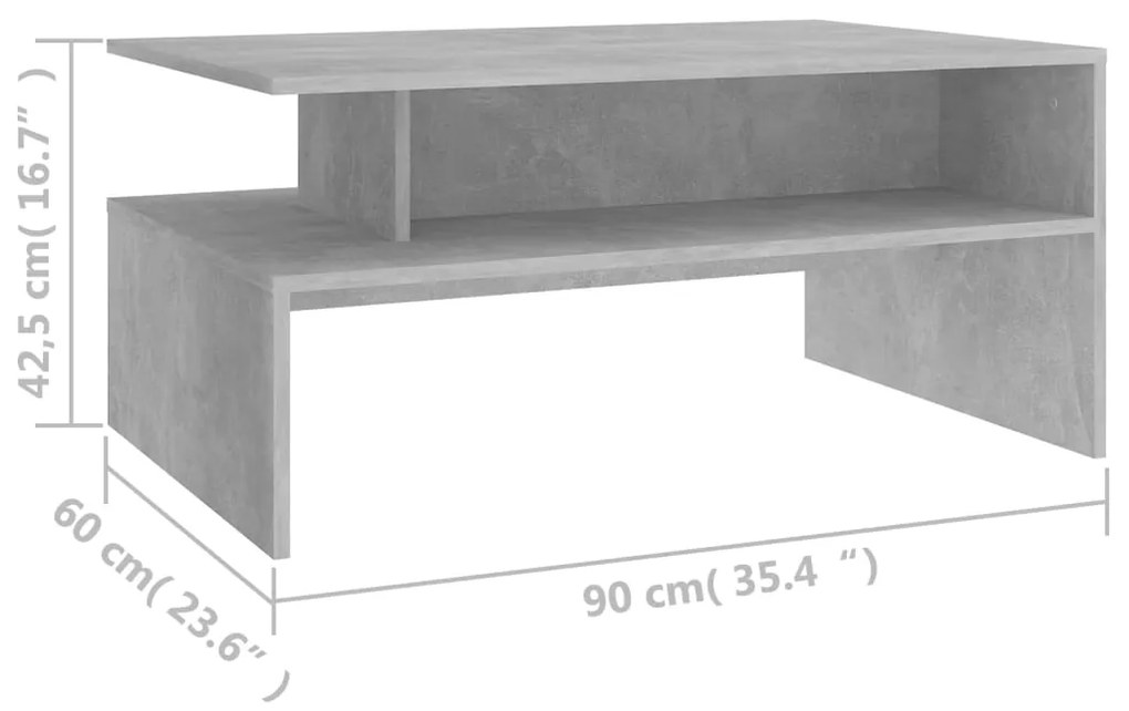 Konferenční stolek betonově šedý 90 x 60 x 42,5 cm dřevotříska - Default Title