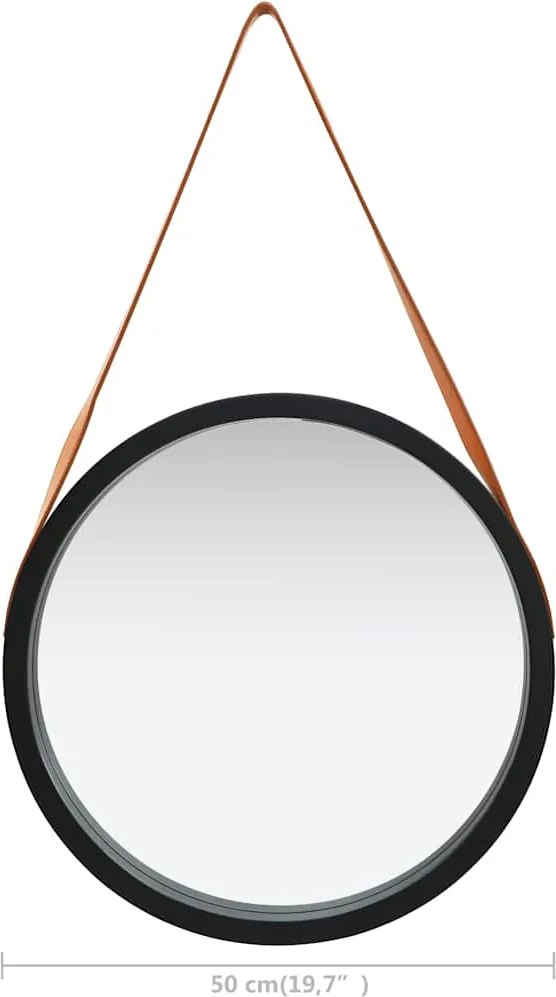 Nástěnné zrcadlo s popruhem 50 cm černé 320367