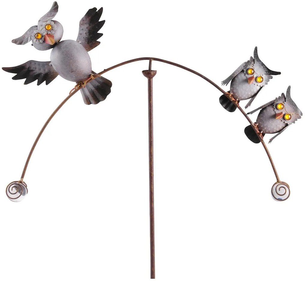 Zapichovací zahradní dekorace Balance Owl, 138 cm, kov, vícebarevná