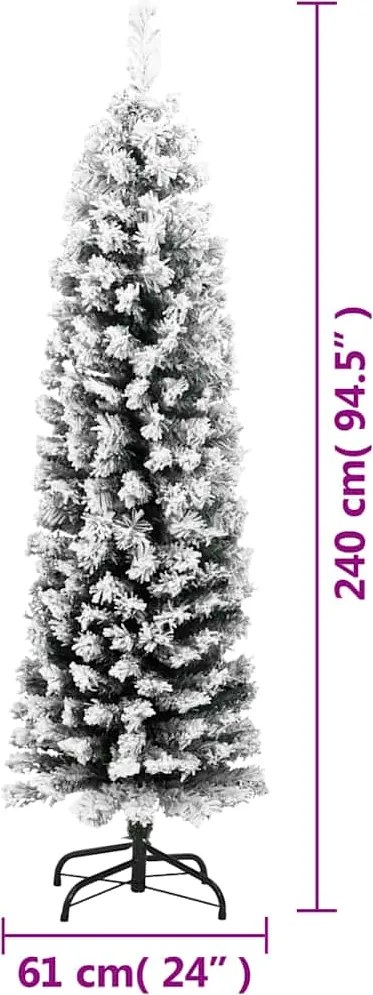 Úzký umělý vánoční stromek zasněžený zelený 240 cm PVC 320956