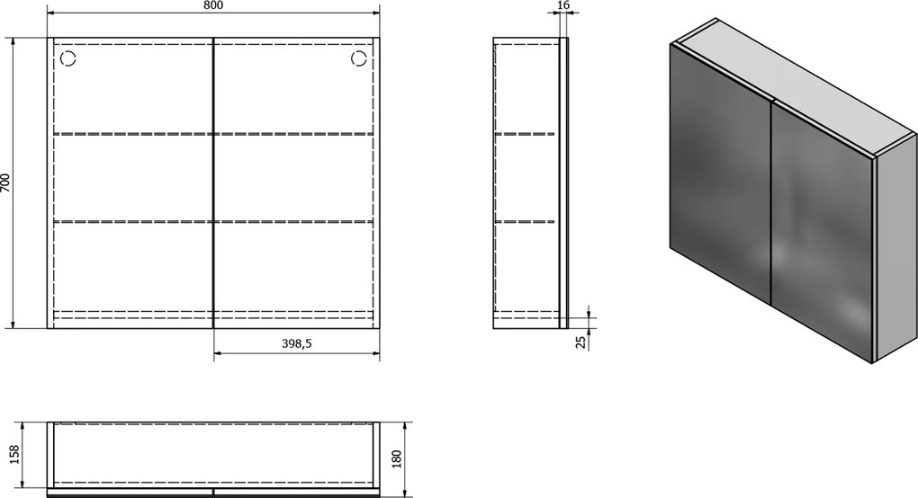 Aqualine, VEGA galerka 80x70x18cm, bílá, VG080