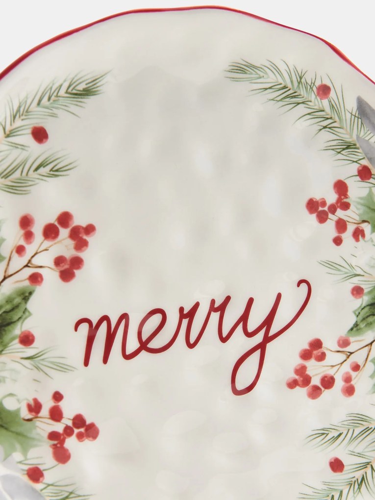 Sinsay - Vánoční keramický talíř s nápisem “Merry” - bílá