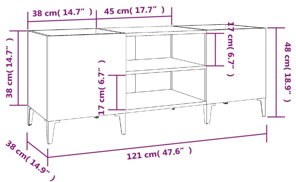 Skříňka na LP desky betonově šedá 121x38x48 cm kompozitní dřevo - Default Title