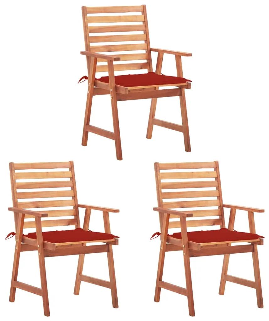 3064353 vidaXL Zahradní jídelní židle s poduškami 3 ks masivní akáciové dřevo