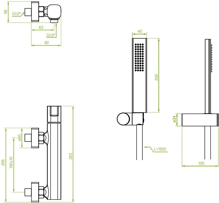 Laveo Tores, sprchová baterie s ruční bodovou sprchovou soupravou, grafitová, LAV-BVT_941D