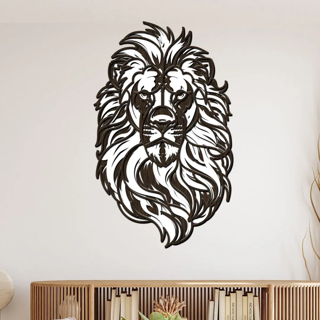 dřevo života 4 vrstvý dřevěný obraz LVÍ SÍLA Zvolte rozměr (cm): 120x74, Zvolte barvu dekoru: Bílá-Antracit