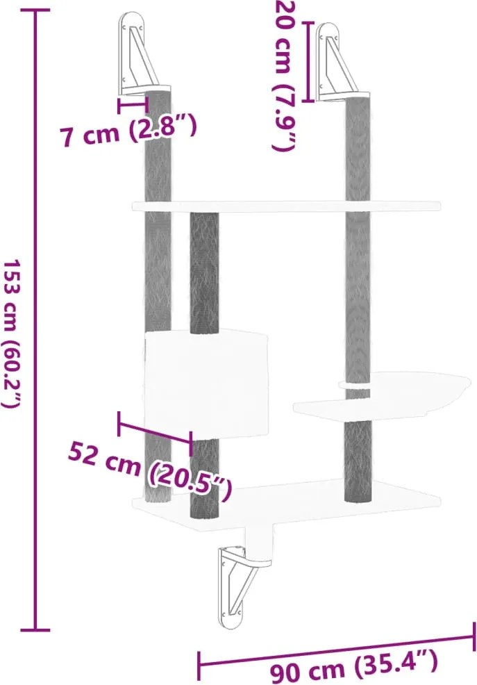Nástěnné škrabadlo pro kočky se sloupkem tmavě šedé 153 cm 172406