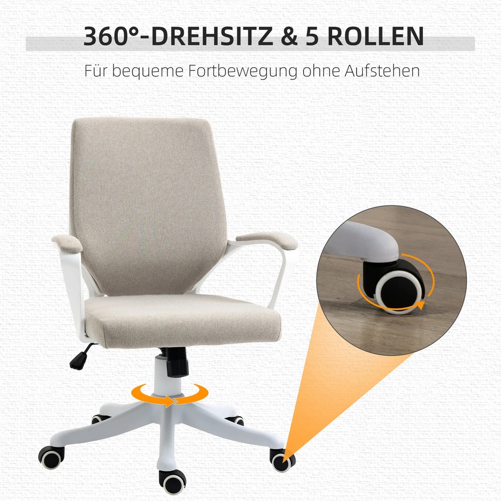 Ergonomická kancelářská židle Vinsetto s bederní opěrkou výškově nastavitelná do 120 kg v béžové barvě pro kancelář a domácí kancelář | Aosom.de