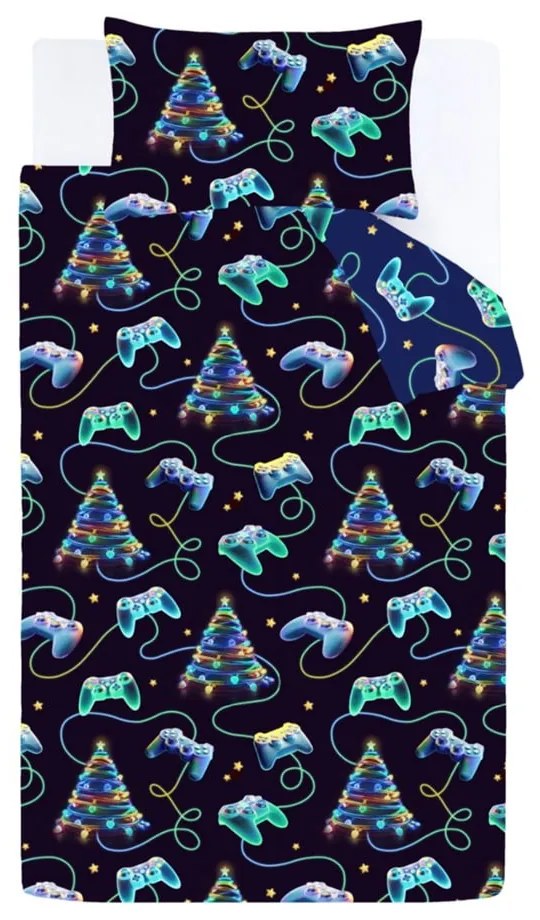 Černé/modré povlečení na jednolůžko 135x200 cm Christmas Gamer – Catherine Lansfield