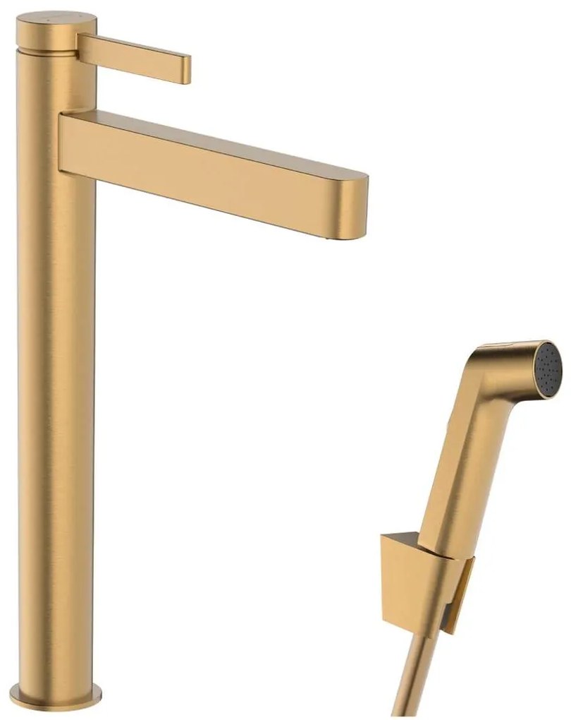 Hansgrohe Finoris - Umyvadlová baterie s výpustí Push-Open a bidetovou sprškou, EcoSmart, kartáčovaný bronz 76220140