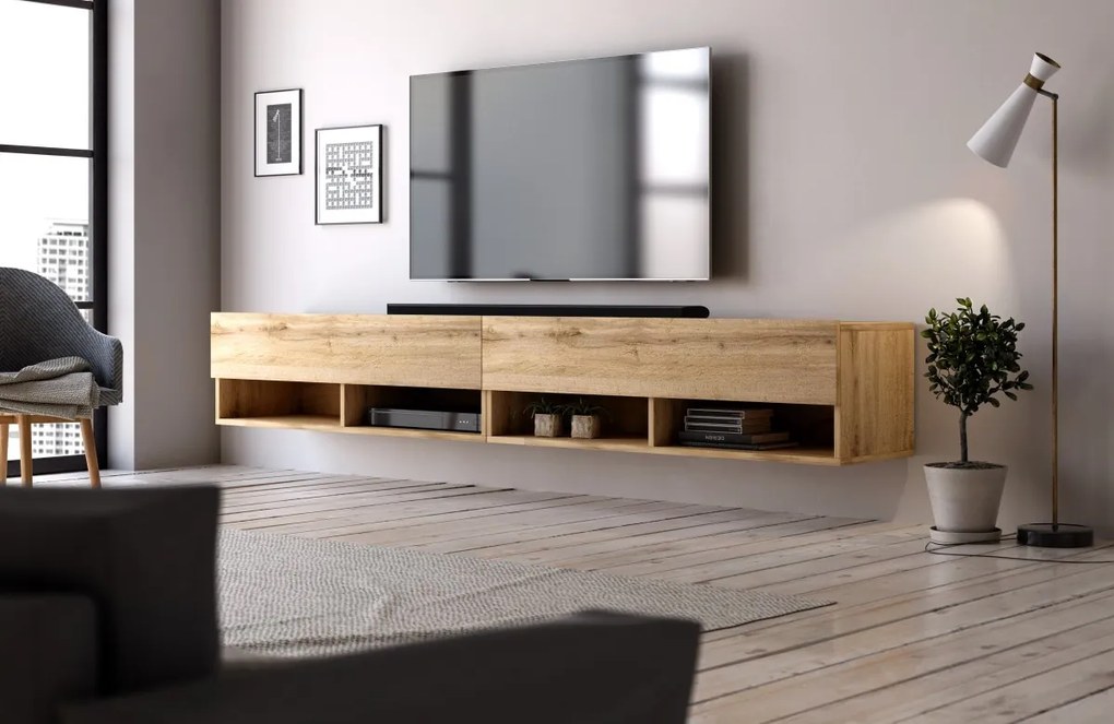 Závěsný TV stolek Derby 280 cm dub Wotan