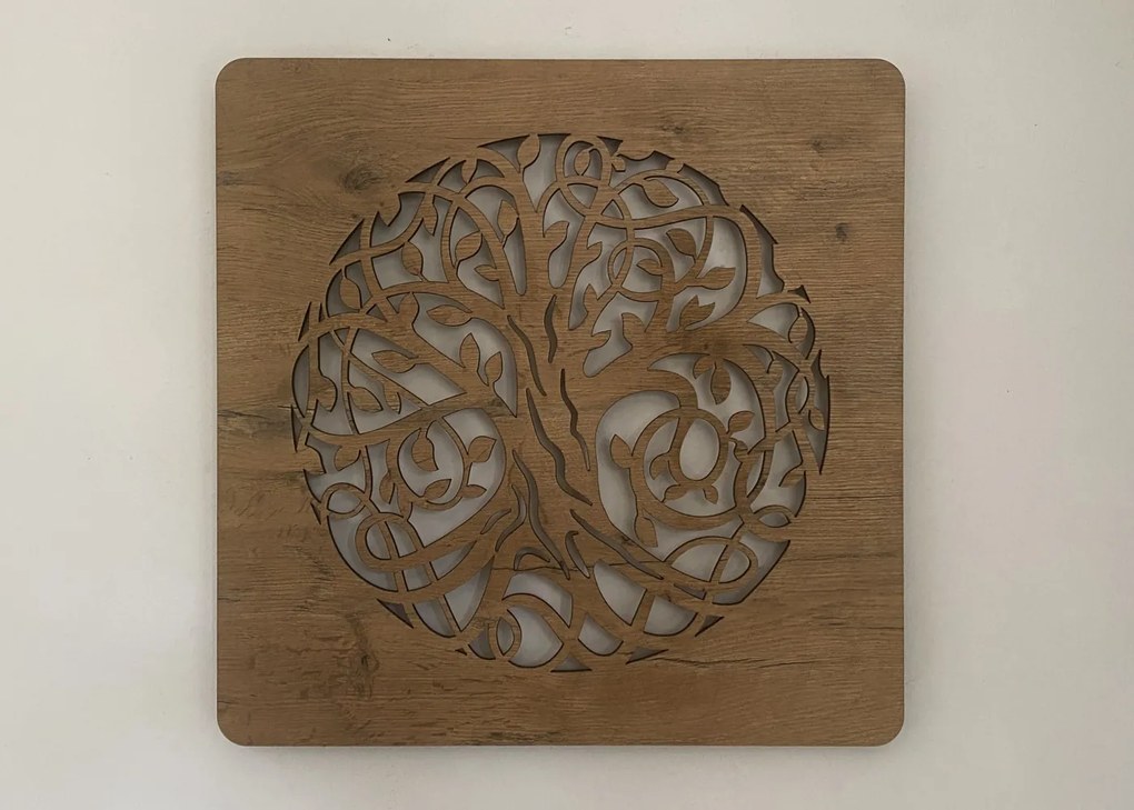 Li-Go "Strom života" světelný obraz s baterií 62x62cm varianta: ovládání na obraze včetně dálkového ovladače, provedení: dub světlý