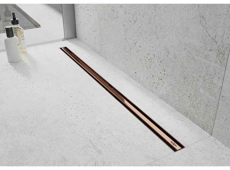 Mexen Flat nerezový sprchový žlab s rotačním 360° sifonem 60 cm, vzor SLIM, růžovo-zlatá, 1641060